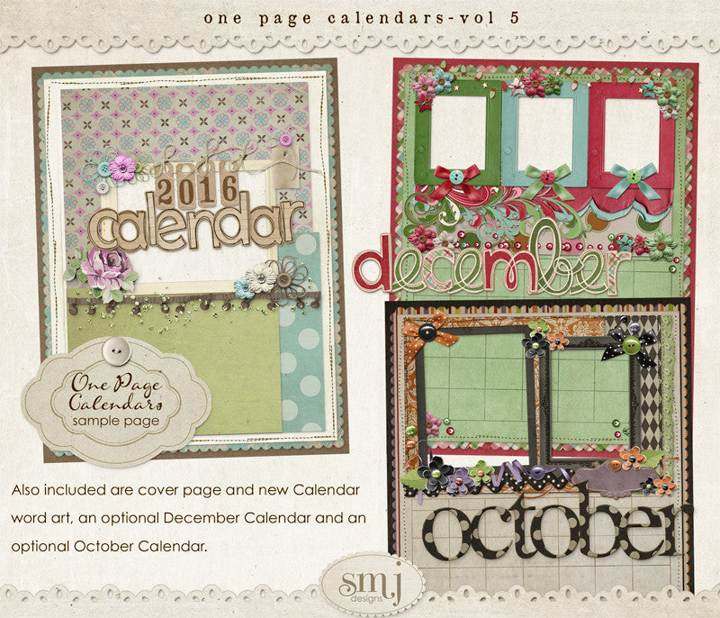 One Page Calendars Vol 5 | Shabby Miss Jenn Designs