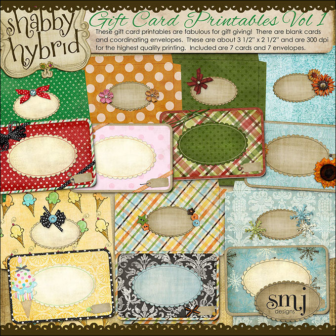 Gift Card Printables Vol 1 | Shabby Miss Jenn Designs